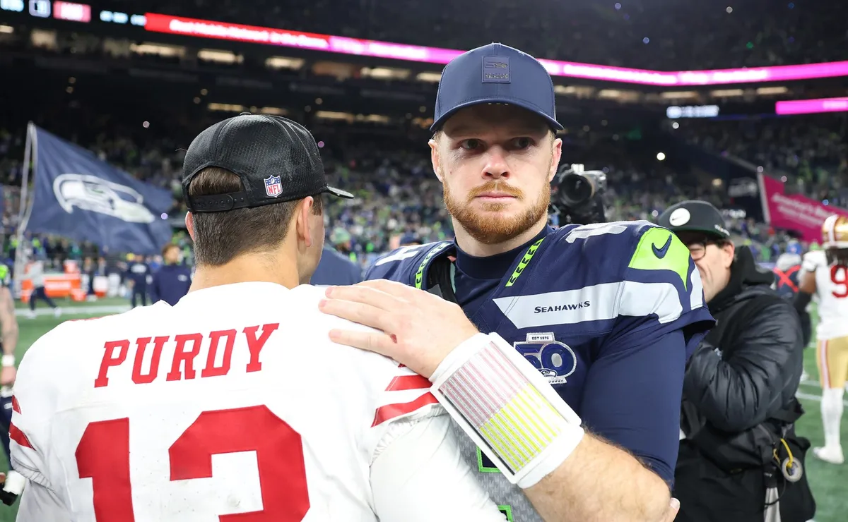 Sam Darnold mentions Brock Purdy and Kyle Shanahan after winning Super ...
