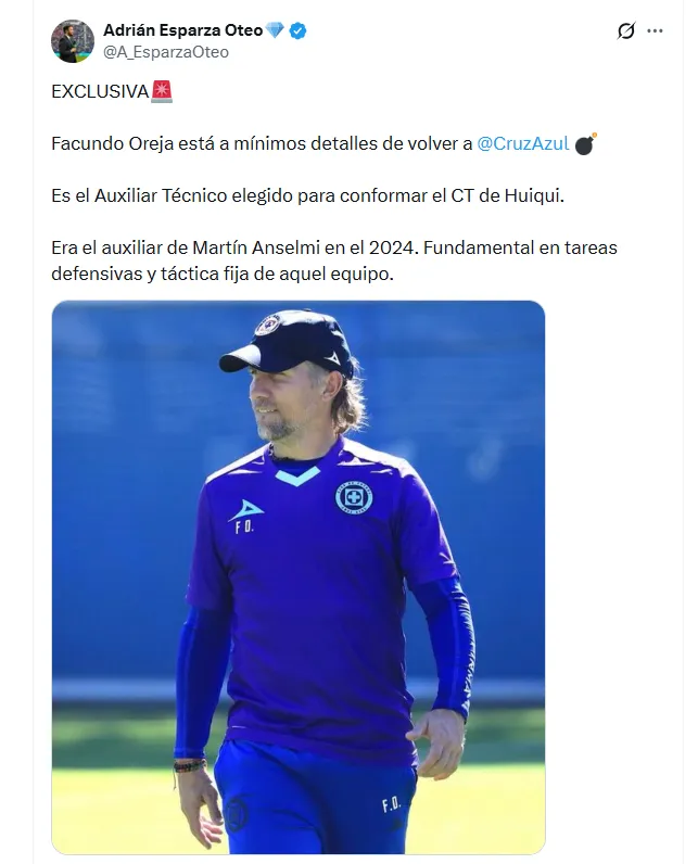 Facundo Oreja, ex auxiliar de Anslemi, volvería a Cruz Azul junto con ...